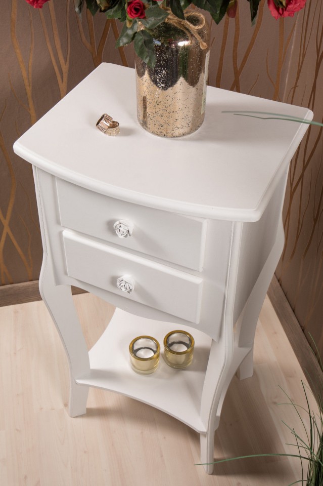 NOA203 - Noptiera alba cu 2 sertare si raft pentru dormitor