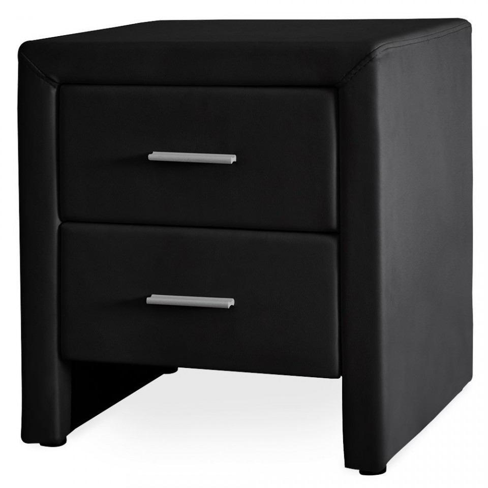 NON211 - Set 2 Noptiere negre capitonate cu 2 sertare pentru dormitor ...