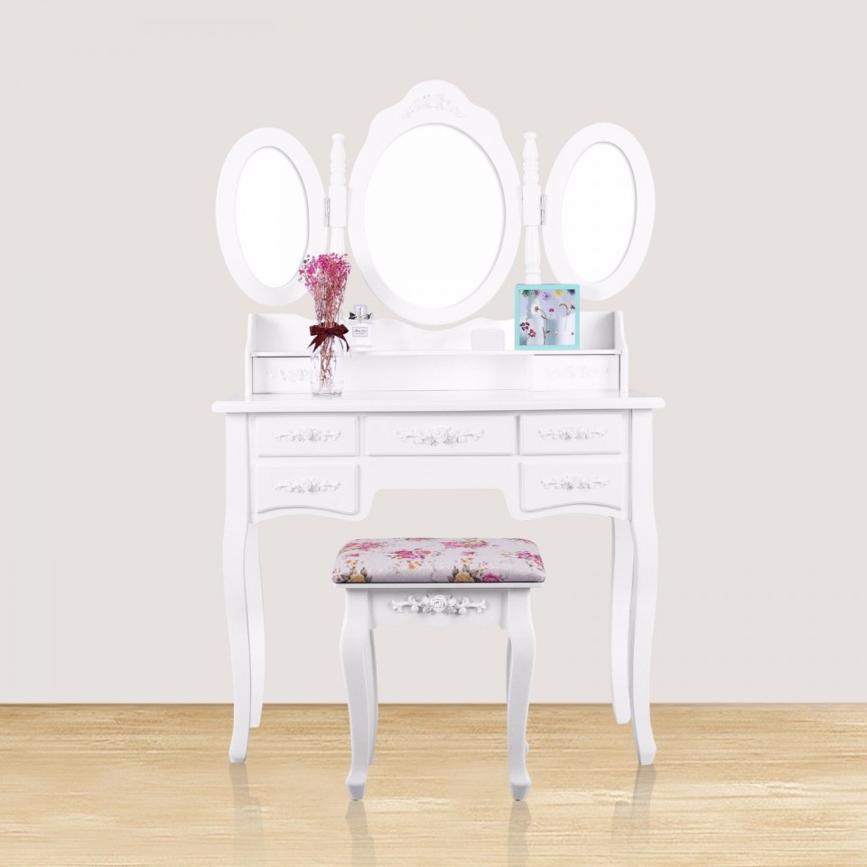 SEA230 - Set Masa alba toaleta cosmetica machiaj oglinda masuta makeup ...