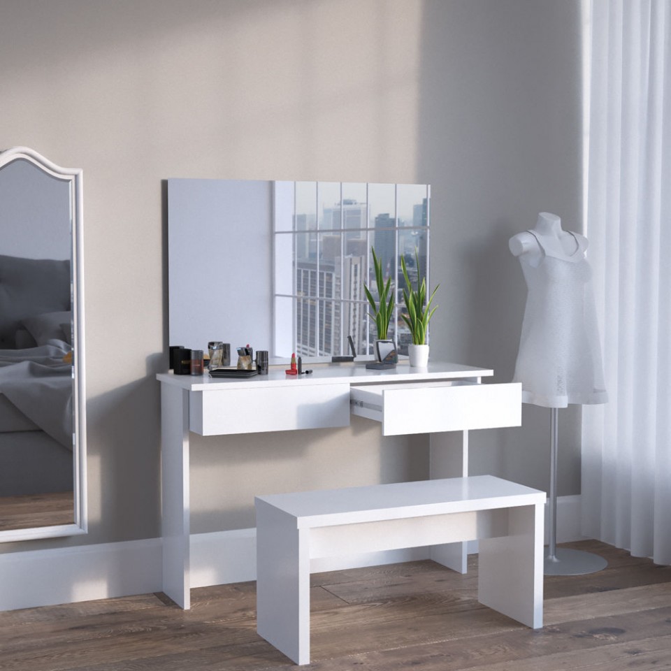 SEA331 - Set Masa alba toaleta moderna cosmetica machiaj oglinda masuta ...