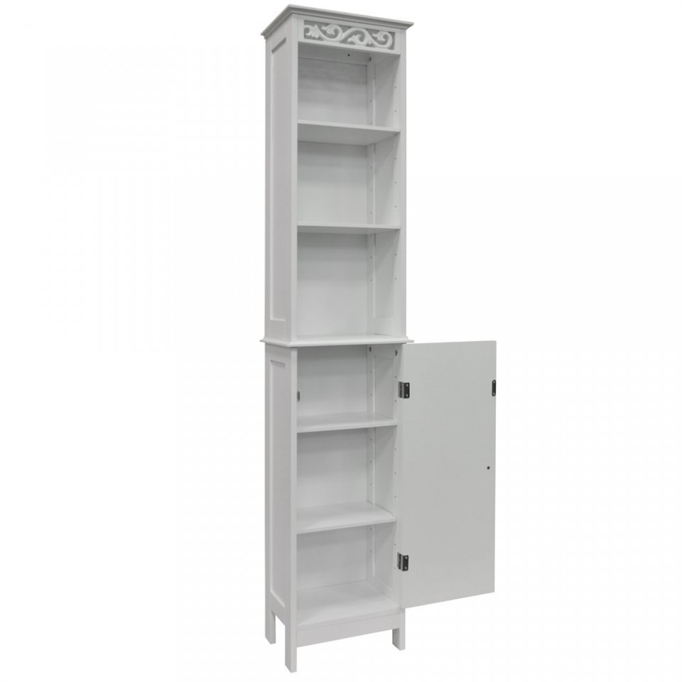 FIO101 - Comoda inalta alba cu rafturi si dulap - Mobilier Baie Fiore