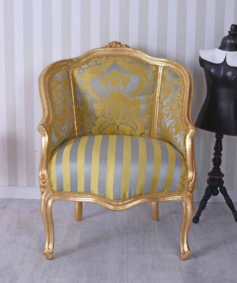 SCAU53 - Scaun, Fotoliu tapitat, mini-divan Baroc - Auriu