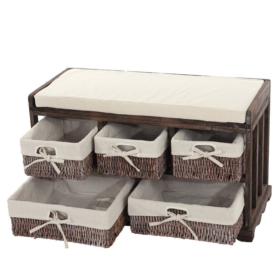 BAM207 - Bancheta, bancuta, hol, dormitor banca lemn vopsit 5 cosuri - Maro