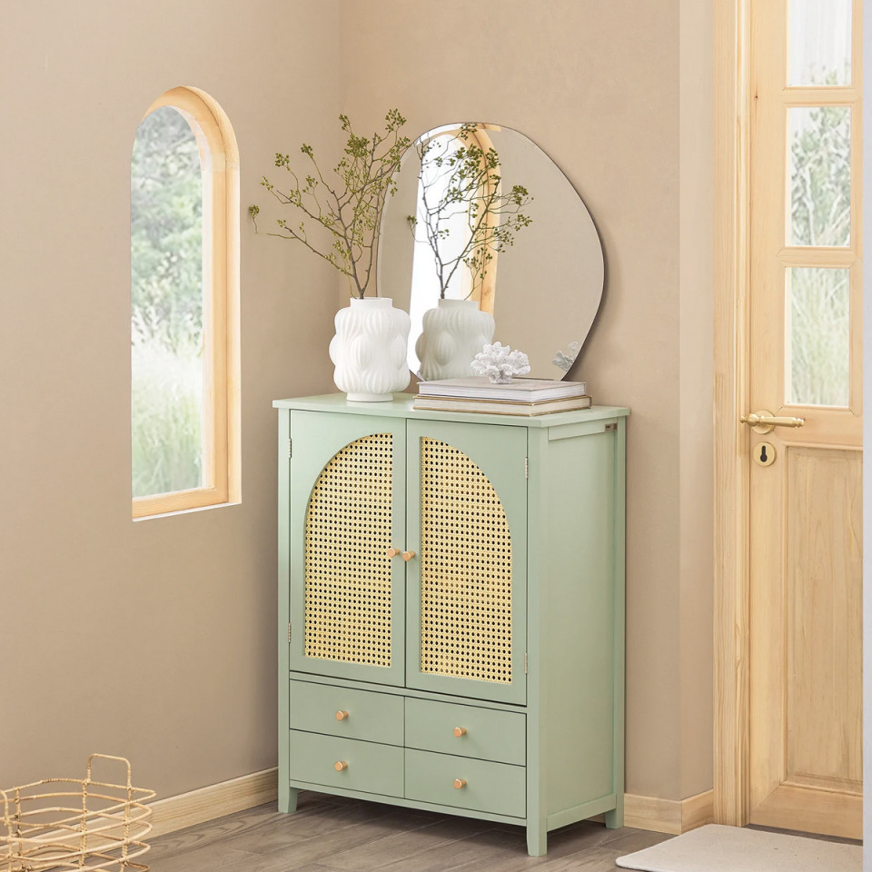 COV2 - Comoda 68 cm, cu 4 sertare si 2 dulapuri pentru dormitor, living ...