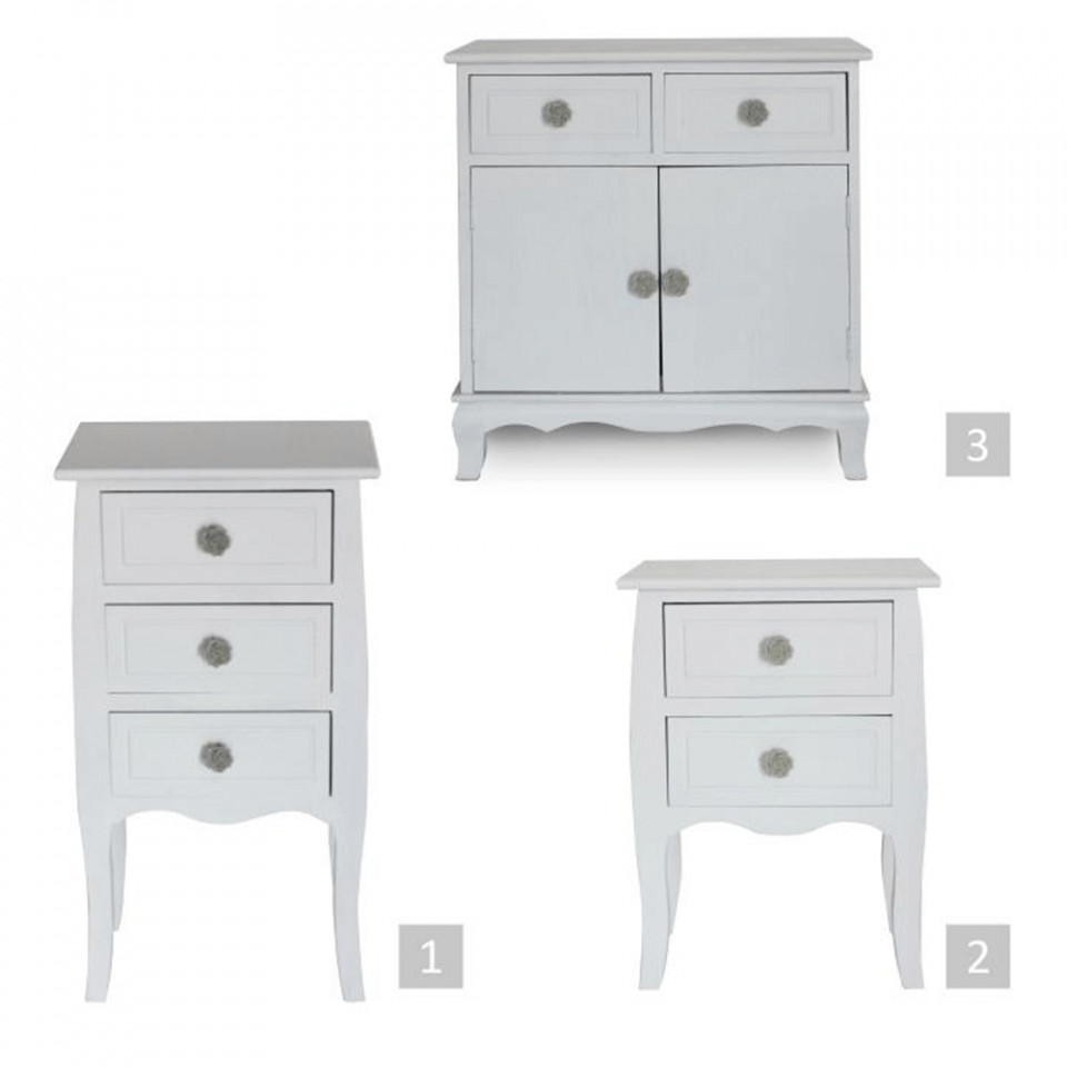 NOA604 - Set 2 Noptiere albe, 40 cm, cu 2 sertare pentru dormitor