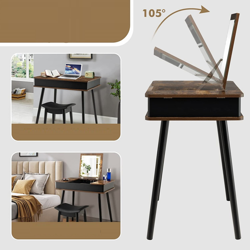 SEM10 - Set Masa toaleta, 80 cm, cu port USB, cosmetica machiaj oglinda ...