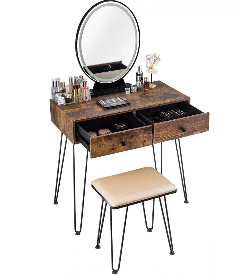 SEM11 - Set Masa toaleta, 80 cm, cosmetica machiaj oglinda cu LED ...