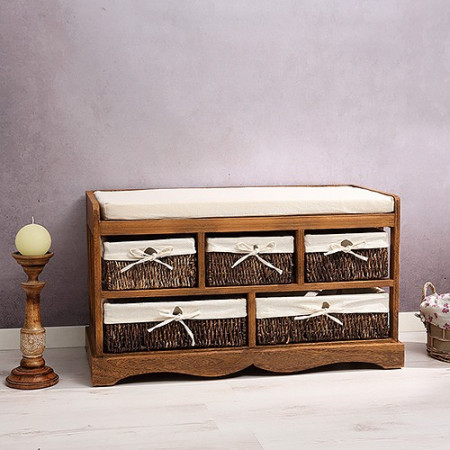 BAM4 - Bancheta, bancuta, hol, dormitor banca lemn vopsit 5 cosuri - Maro