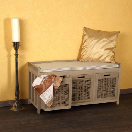 BAM2 - Bancheta, bancuta, hol, baie, banca lemn vopsit 3 cosuri rachita ...