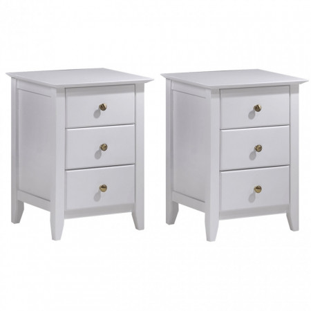 NOA602 - Set 2 Noptiere albe cu 3 sertare pentru dormitor