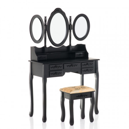 SEN501 - Set Masa neagra toaleta cosmetica machiaj oglinda masuta ...