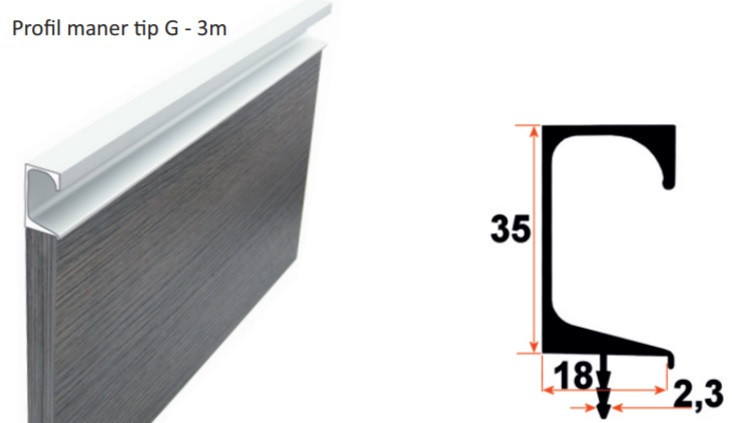 Profil maner tip G aluminiu finisaj auriu mat 3ml