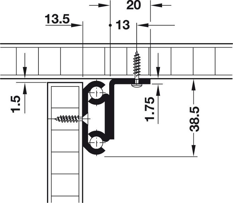 Mecanism masa extensibila, sincron 1 placa 60kg 642.59.902 Hafele