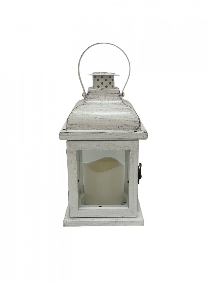 Felinar Vintage Din Metal Alb Cu Lumanare Electrica Inclusa 26 cm ...