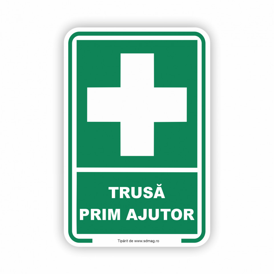 V267 Semn indicator, (TRUSĂ DE PRIM AJUTOR) Tabla aluminiu, Autocolant ...