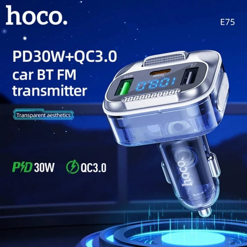 Modulator FM Bluetooth Hoco E75 Transparent, incarcator auto Type-C ...