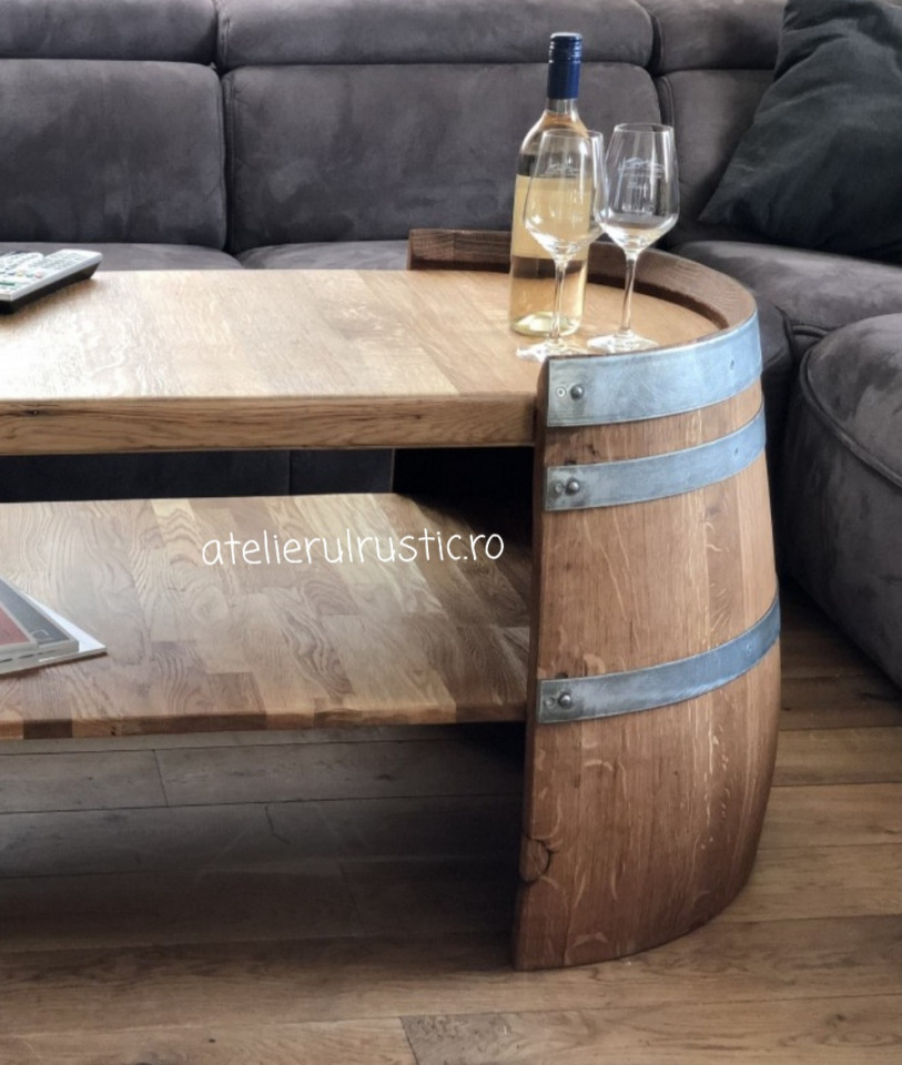 Masuta de cafea lunga din jumatati de butoi