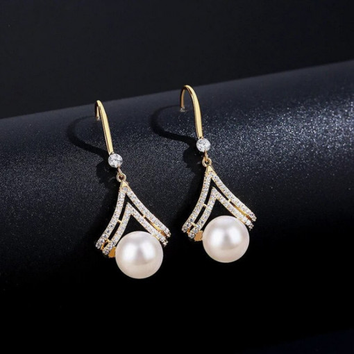 Cercei eleganti, cu perluta si cristale, model 64