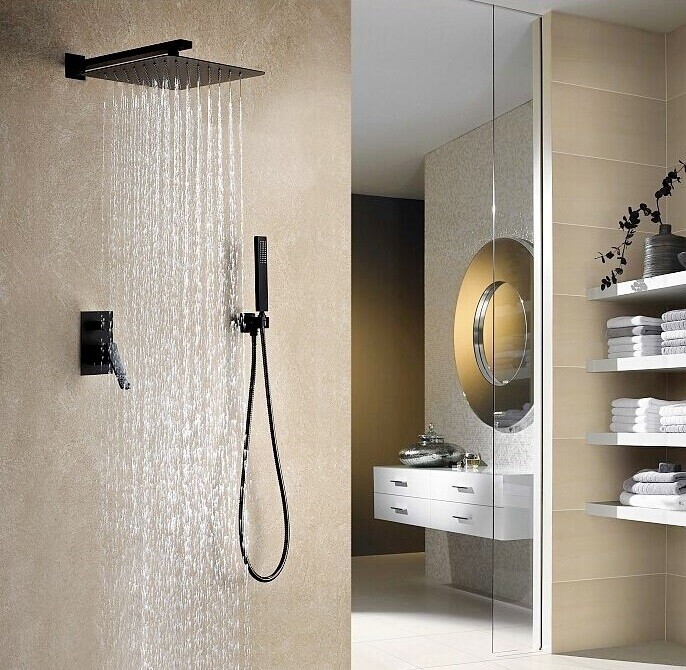 Set de dus incastrat cu baterie finisaj negru , para de dus, si ...