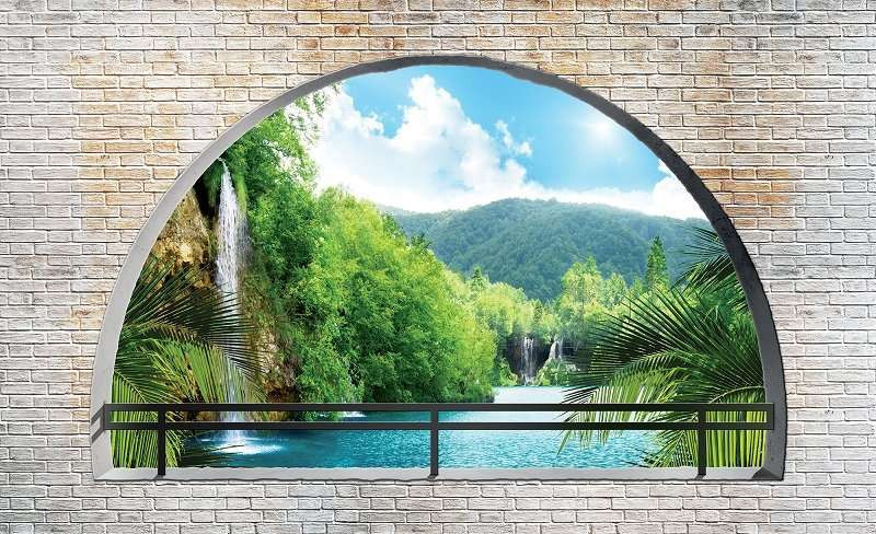 Arched river wall mural with 3d effect - 2837