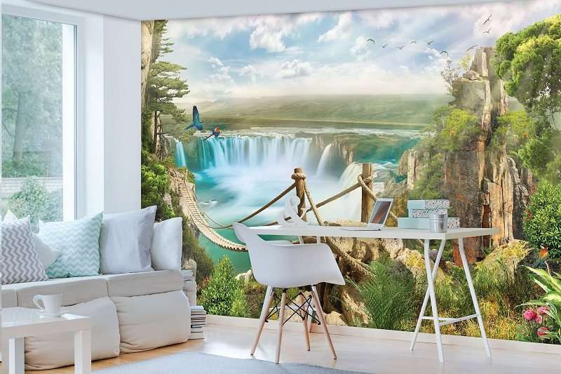 Painted wall mural, waterfalls and nature - 10515
