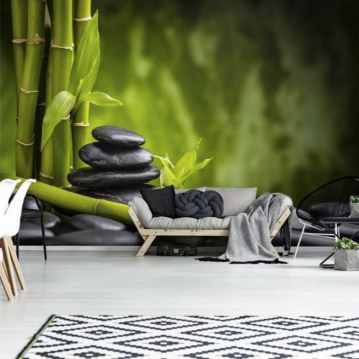 Bamboo and zen stones calming wall mural - 13036