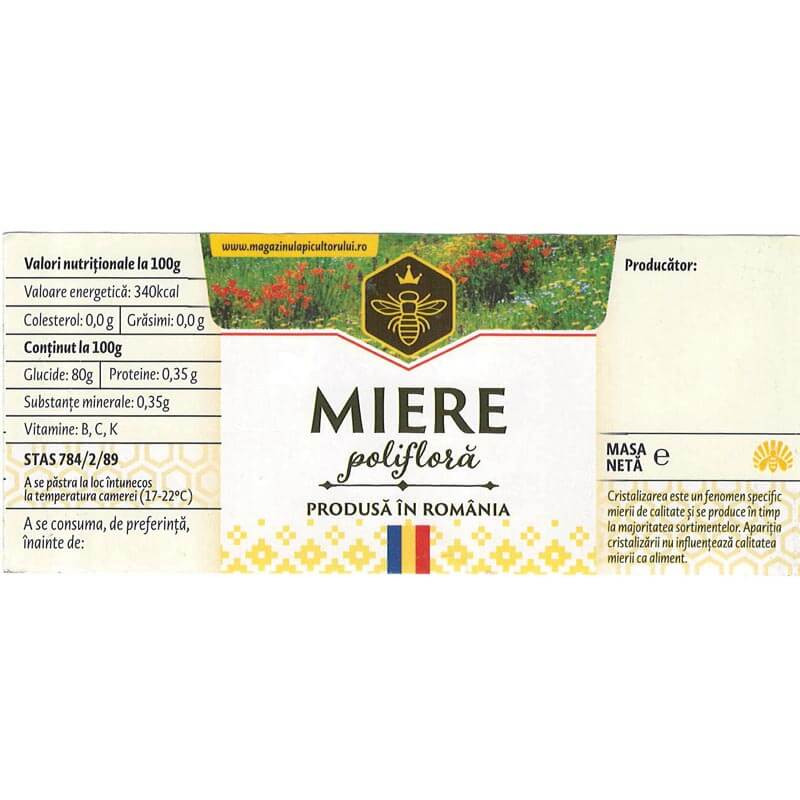 Eticheta borcan miere Poliflora cu motive traditionale 120mm x 52mm
