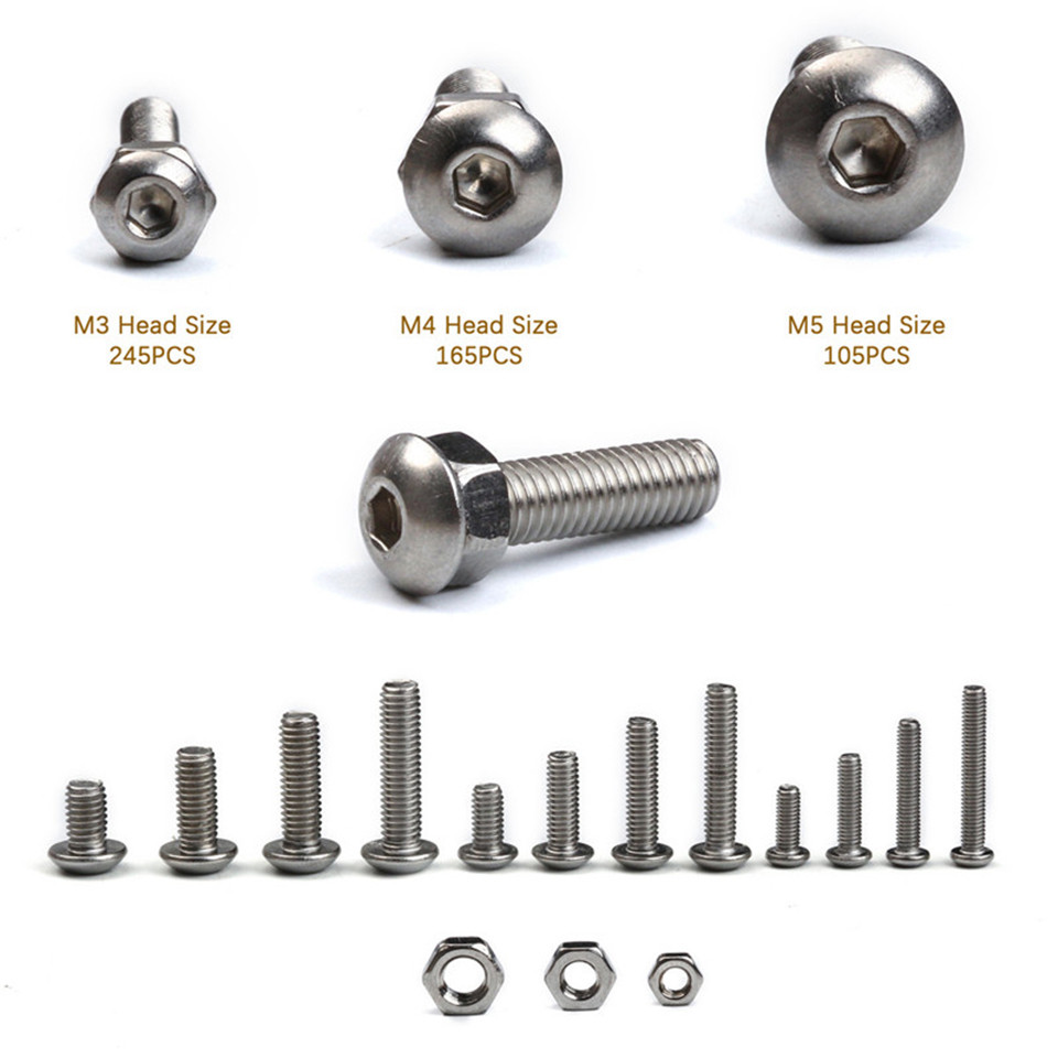 Set 515 piese, suruburi otel inox cu cap bombat inbus (M3/M4/M5) si ...