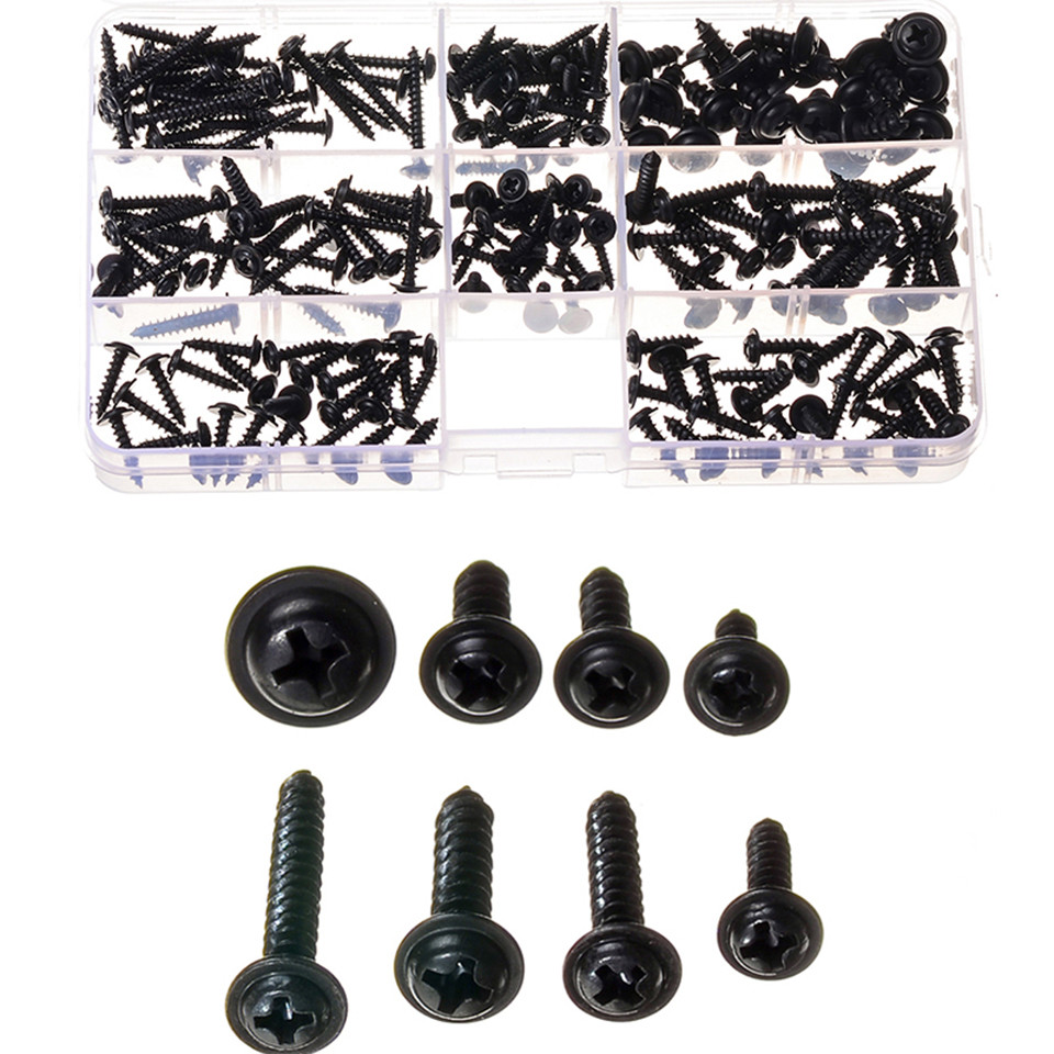 Suruburi negre autofiletante, M2,9/M3,5/M4/M4,8 dimensiuni, set 200 ...