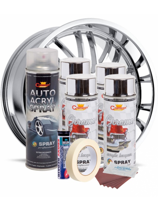 Kit complet reparatie si vopsire jante culoare Crom Metalic, V4