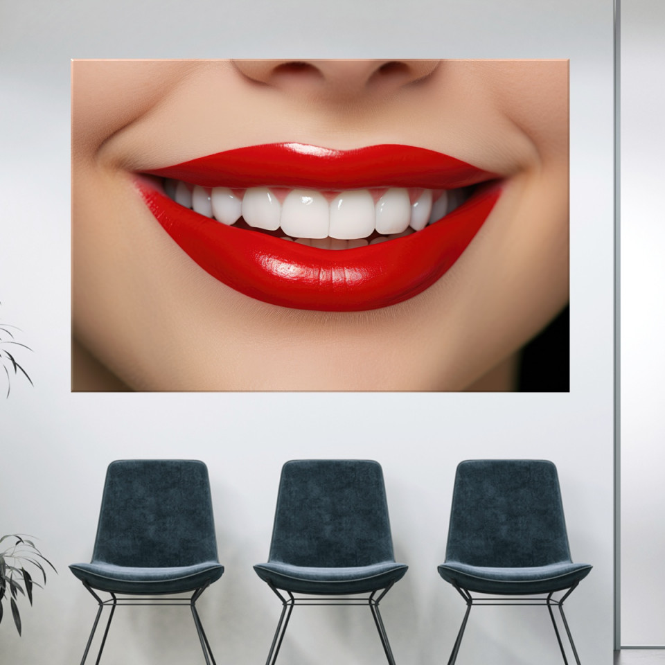 Tablou Canvas Buze Roșii cu Zâmbet și Dinți Albi TH78