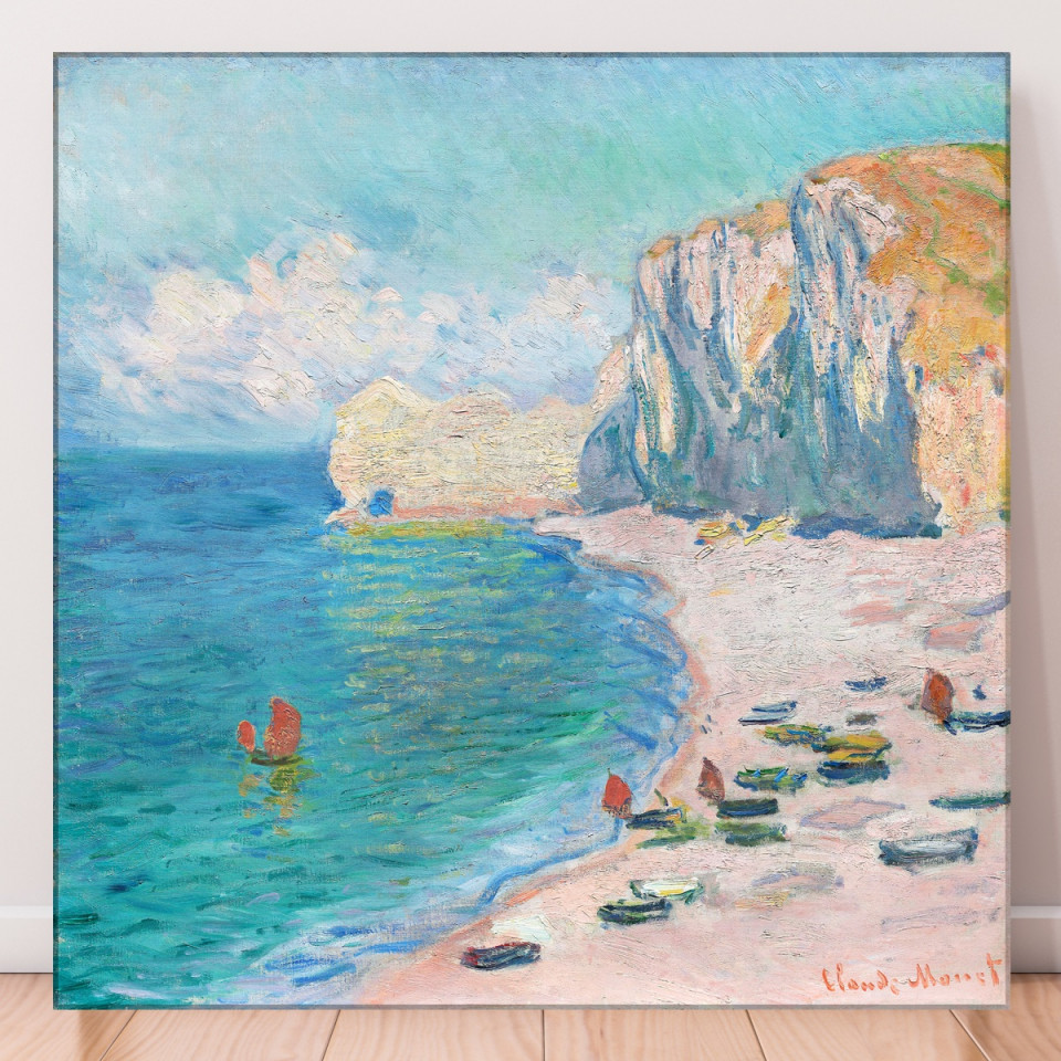 Tablou Canvas Claude Monet, Plaja si Faleza Etretat RCM25