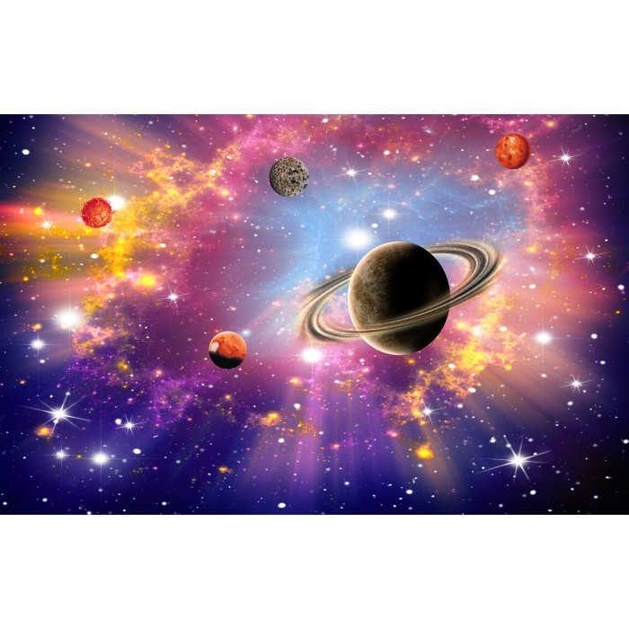 Fototapet 3D Fundal Cosmic Luminos, Univers cu Planete si Stele OUS35