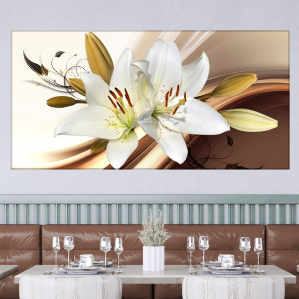 Tablou Canvas Crini Albi cu Fundal Crem-Ciocolatiu OPOS120