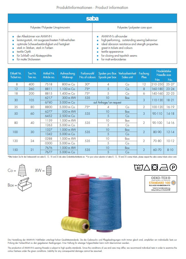 Ata SabaTex 10000 m - 120 Tex C73 - color