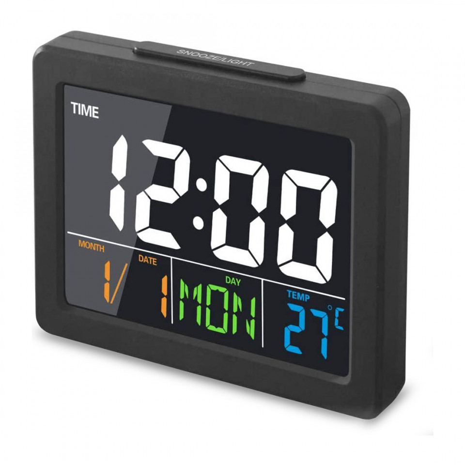 Ceas Electronic cu ecran LCD iluminat , termometru , alarma 8 tonuri ...
