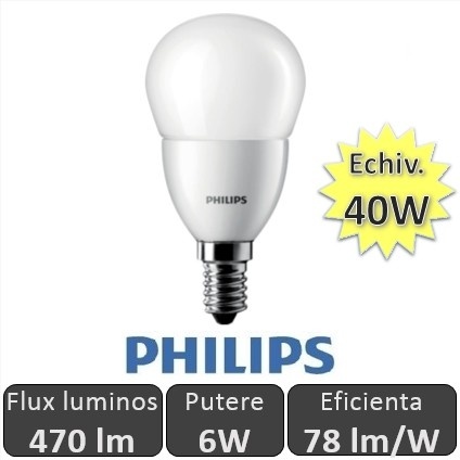 Bec LED Philips - CorePro LEDluster 6W E14 230V P48 alb-cald