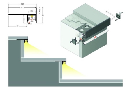 Profil LED de trepte UP-TILE10, aluminiu anodizat, lungime 2m