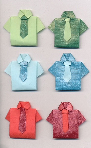 Handgemaakte origami stickers, overhemd, 6 stuks