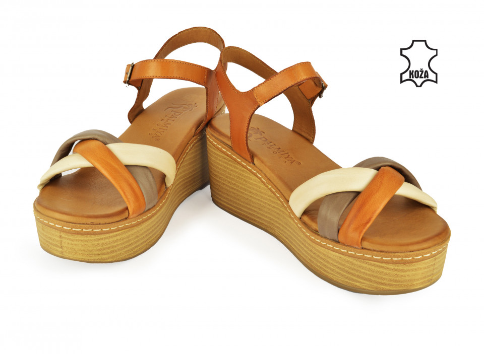 Kožne ženske sandale na platformu 4802BR braon