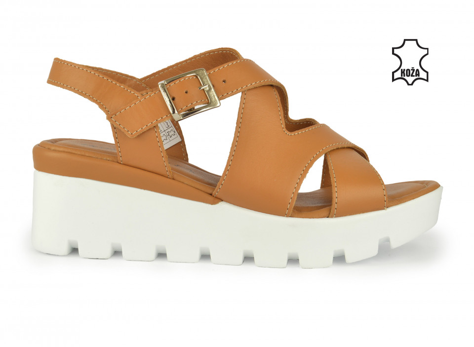 Kožne ženske sandale na platformu D-289BR braon