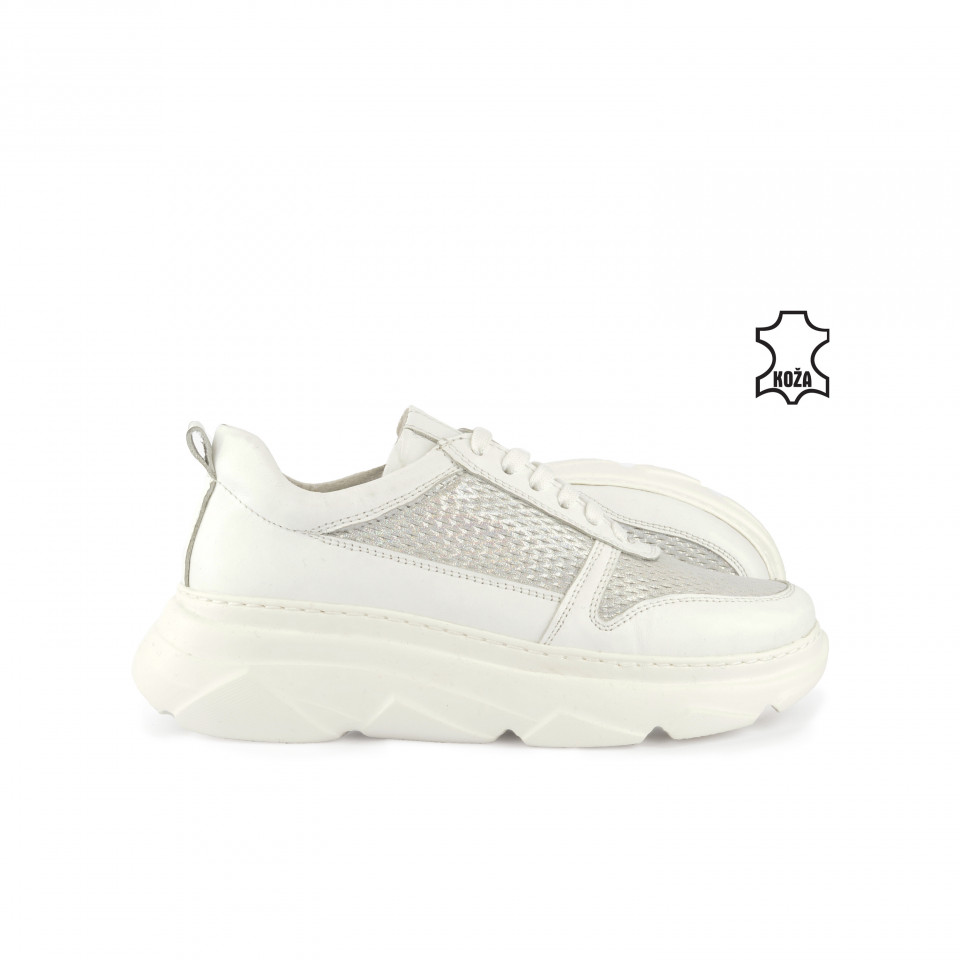 Kožne ženske patike na platformu 902BL bele