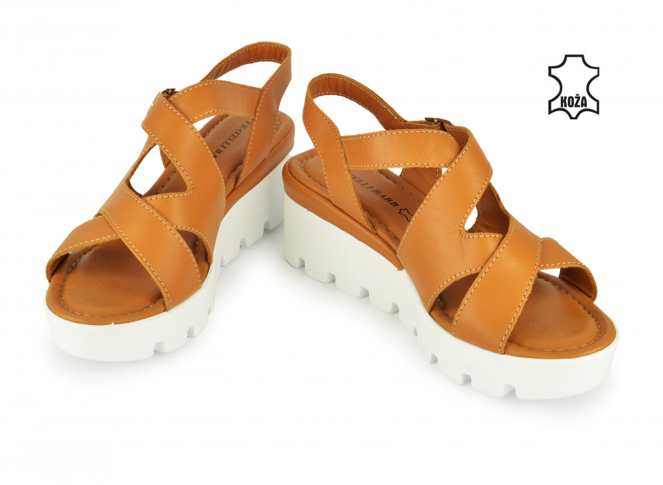 Kožne ženske sandale na platformu D-289BR braon