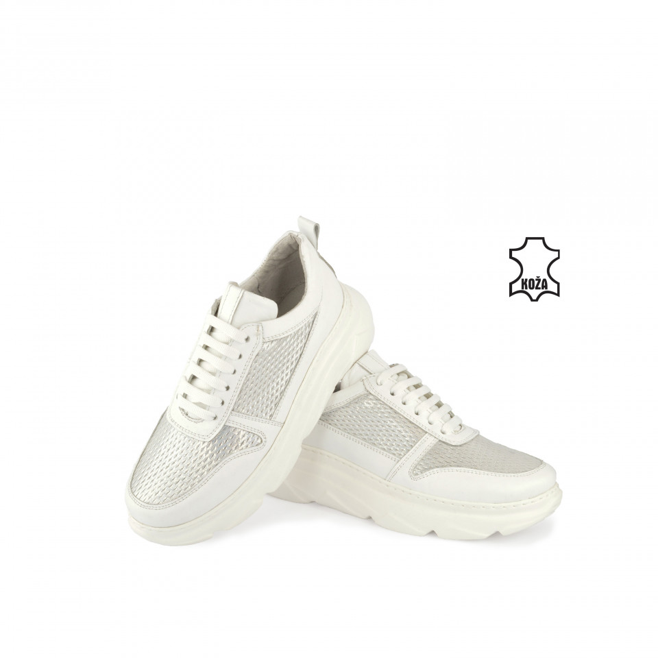 Kožne ženske patike na platformu 902BL bele