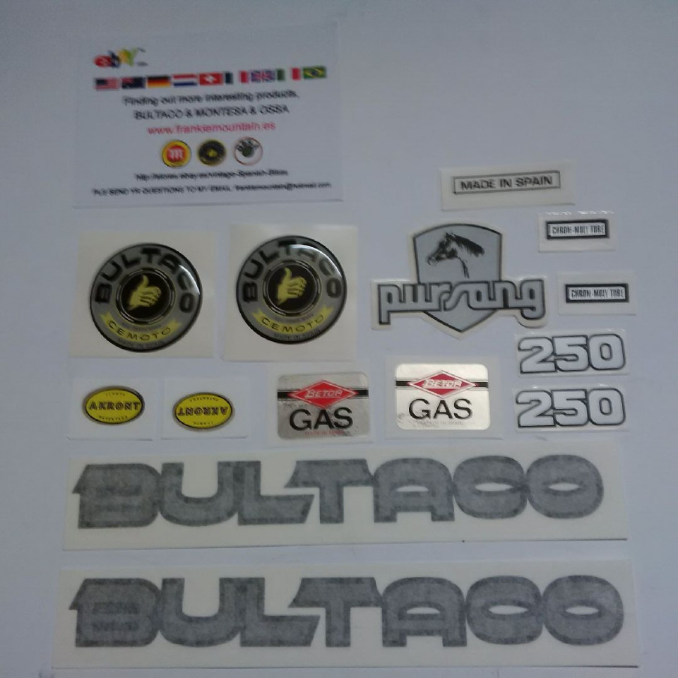 DECALS BULTACO PURSANG MK9 250cc MODEL 167 FULL KIT DECALS BULTACO ...