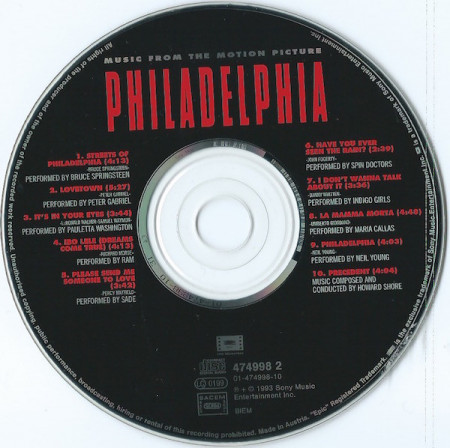 Various – албум Philadelphia (Music From The Motion Picture) (CD)