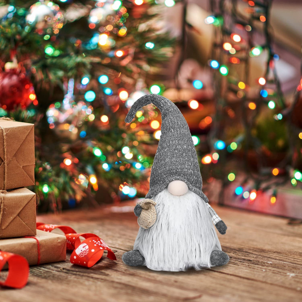 Gnom spiridus EKARSEN, gri/alb, poliester, 18 x 16 x 50 cm - Chilipirul ...