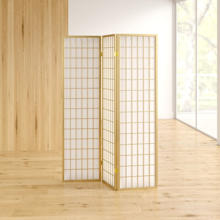 Paravan/separator camera cu 3 panouri Colter, lemn masiv de nuc ...