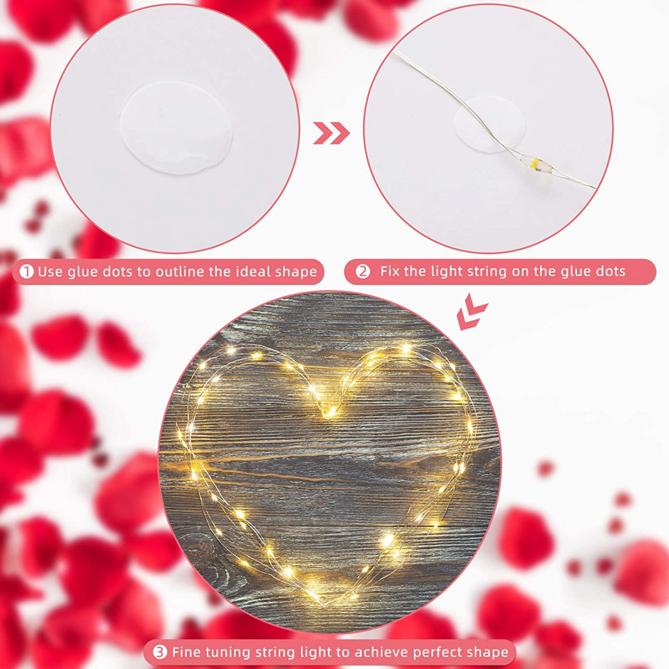 Set de 1000 petale de trandafir cu sir LED Sumind, textil, rosu, 5 x 5 ...