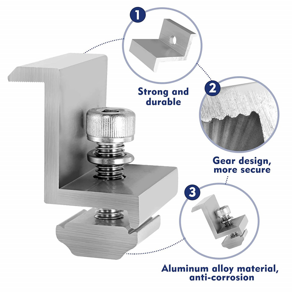 Set de 4 cleme pentru panou solar VABNEER, aluminiu, argintiu, 35 x 35 ...